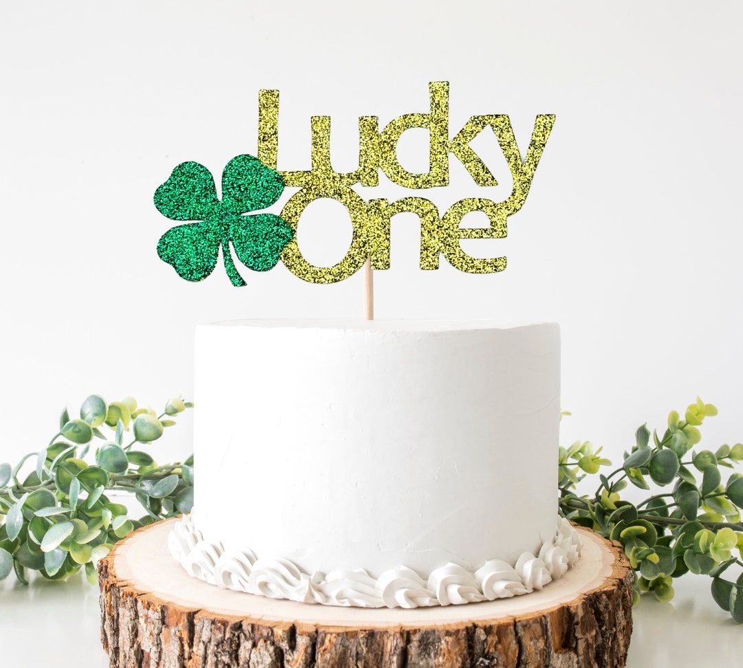 Green Glitter Shamrock Lucky One Cake Topper, Four Leaf Clover Cake ...