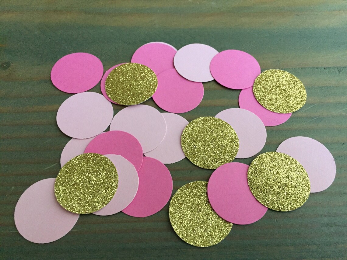 200 Gold glitter hot & light pink confetti punches baby | Etsy