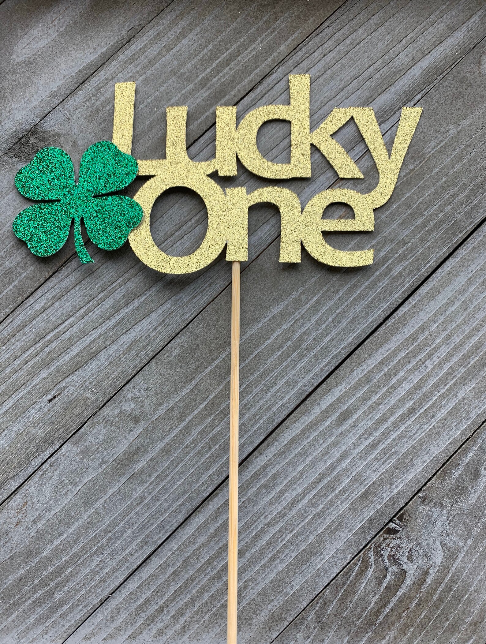 Green Glitter Shamrock Lucky One Cake Topper Four Leaf Clover - Etsy