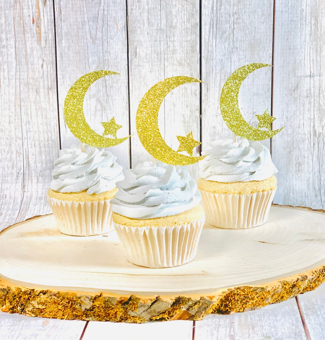 Moon and Star Cupcake Toppers, Crescent Moon Cupcake Toppers/ Baby ...