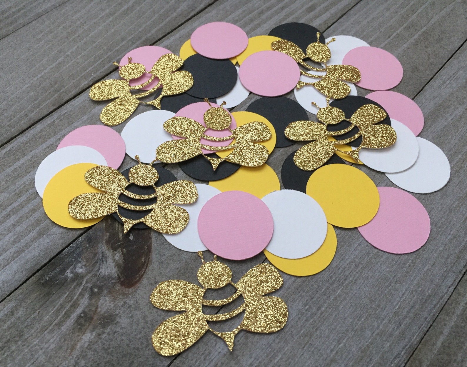 150 Gold Glitter Bumble Bees and Circle Confetti Little Bee - Etsy