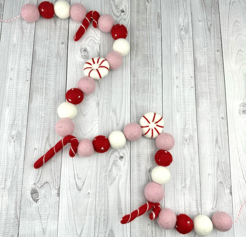 Peppermint and Candy Cane Christmas Garland/ Mantel Decor/ Felt ...
