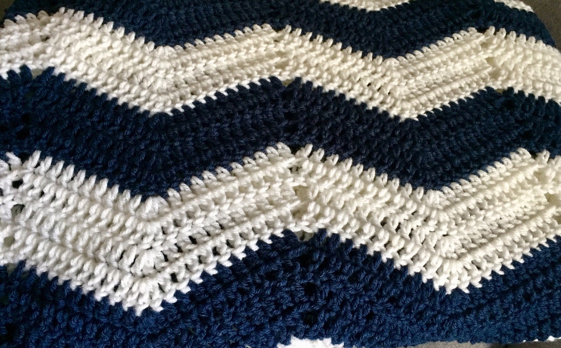 Adult size chevron Navy Blue and White crochet nautical | Etsy