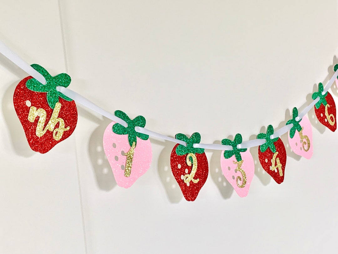 Strawberry Photo Banner/ Strawberry Milestone Birthday Banner/ Sweet ...