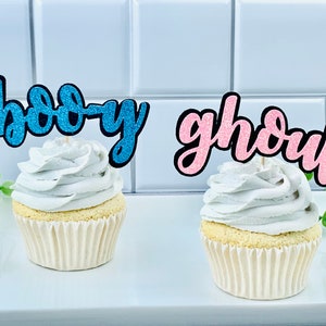 Boo-y or Ghoul Gender Reveal Toppers, Gender Reveal Cupcake Toppers ...