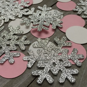 100 Silver Glitter Snowflakes With Pink and White Circle Confetti ...