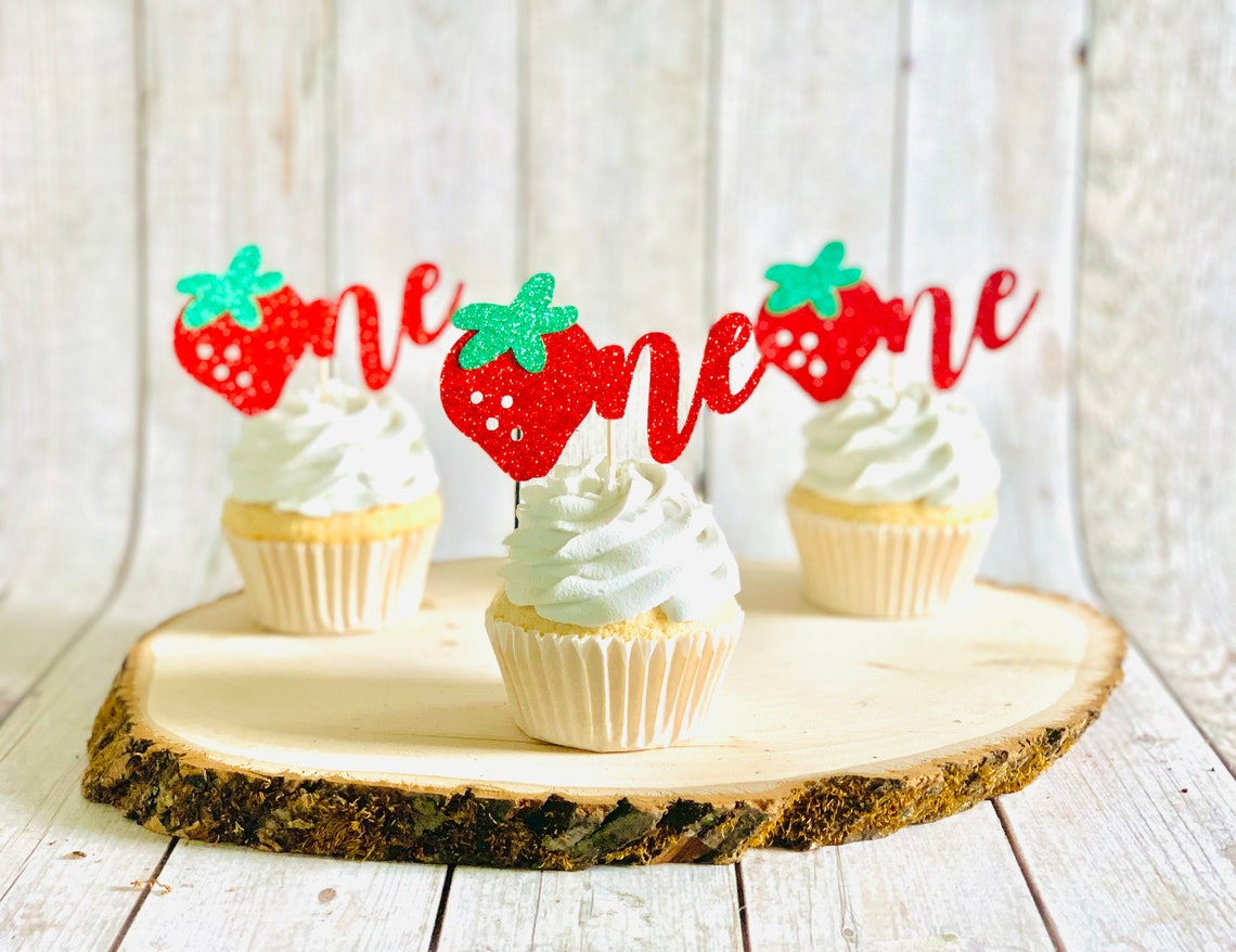 12 Strawberry One Cupcake Toppers/ Strawberry 1st Birthday - Etsy