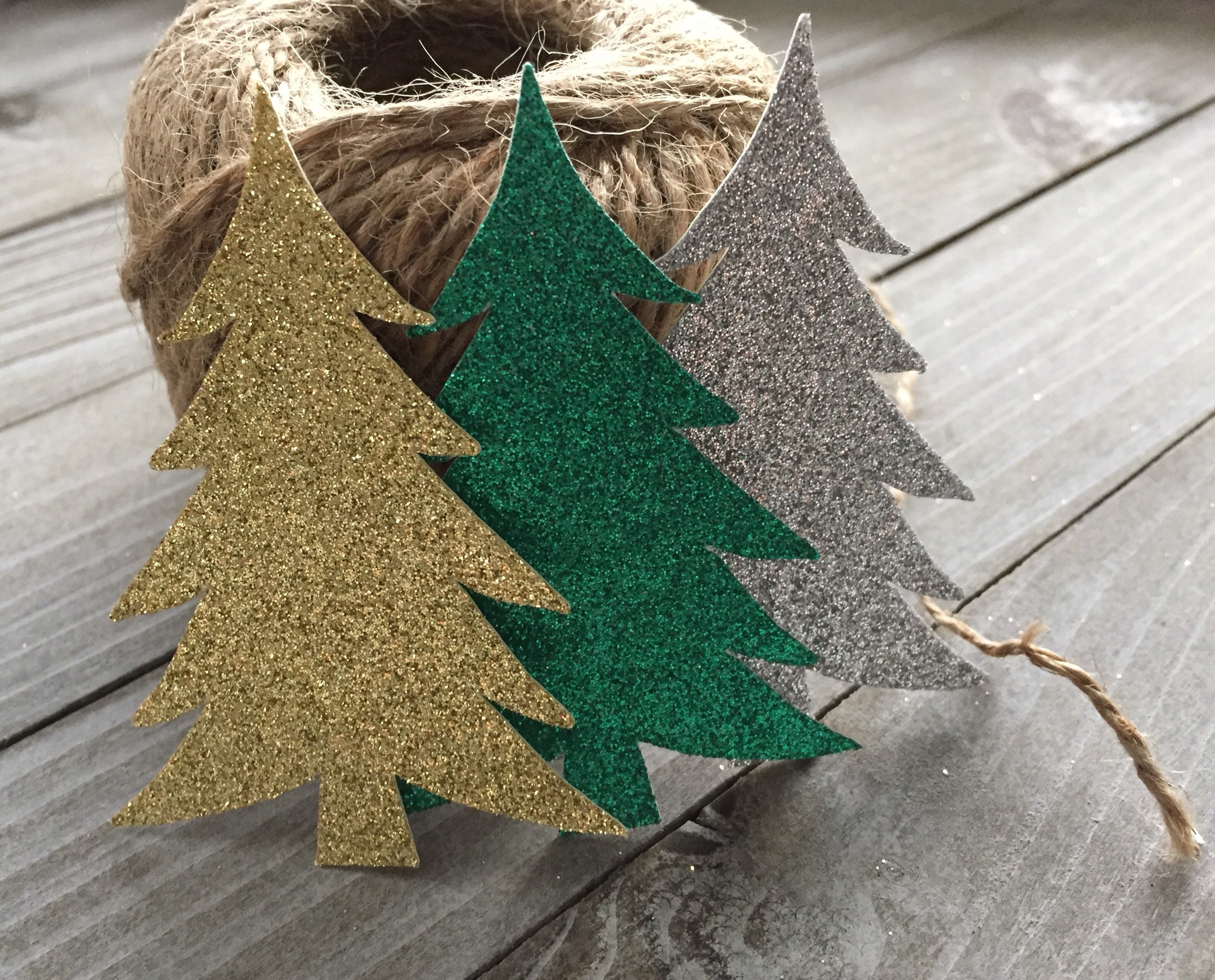 12 Glitter Christmas Tree Tags/cut Outs, Christmas Tags, Christmas Tree ...