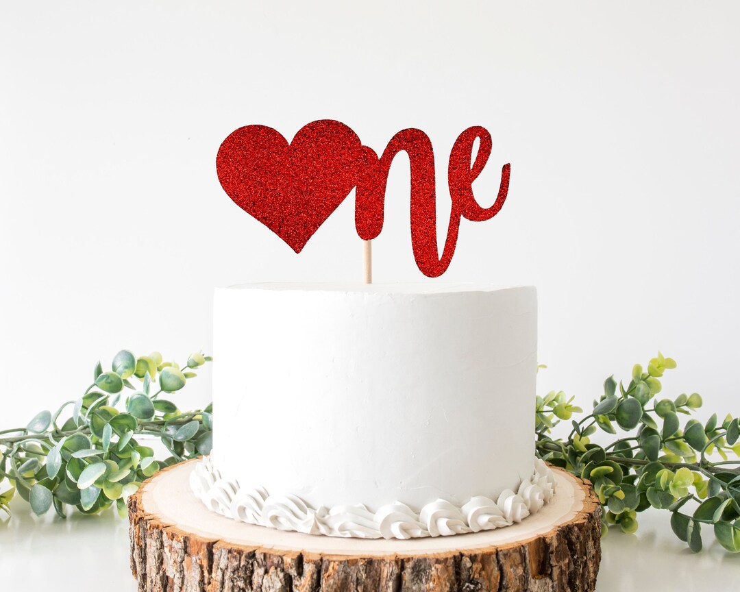 Red Glitter One Heart Cake Topper, Valentine First Birthday, Valentine ...