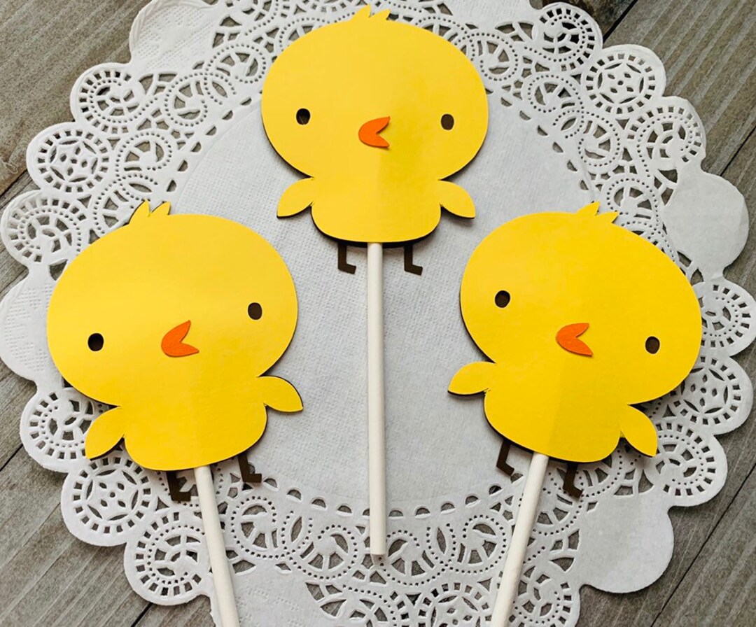 12 Chick Cupcake Toppers, Chick Toppers, Farm Animal Decor, Farm Animal ...
