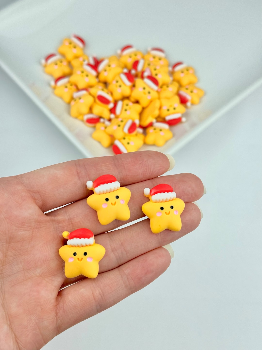 4 Christmas Star Cabochons/ Christmas Star Embellishment/ Winter ...