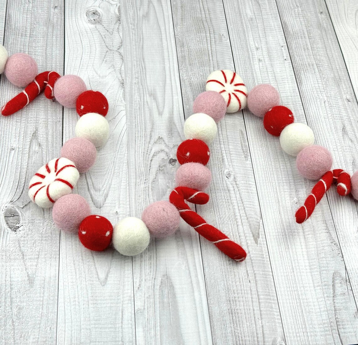 Peppermint and Candy Cane Christmas Garland/ Mantel Decor/ Felt ...