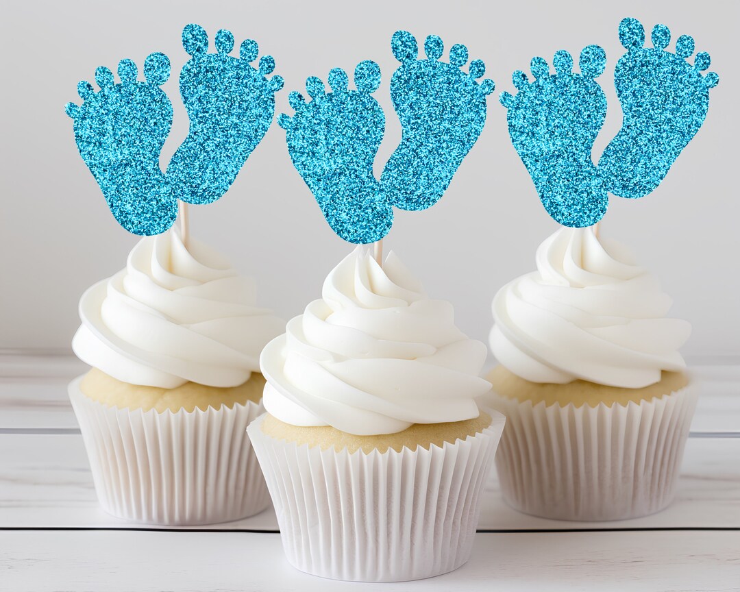 12 Baby Feet Cupcake Toppers/ Blue Baby Feet Picks/ Boy Baby Shower ...
