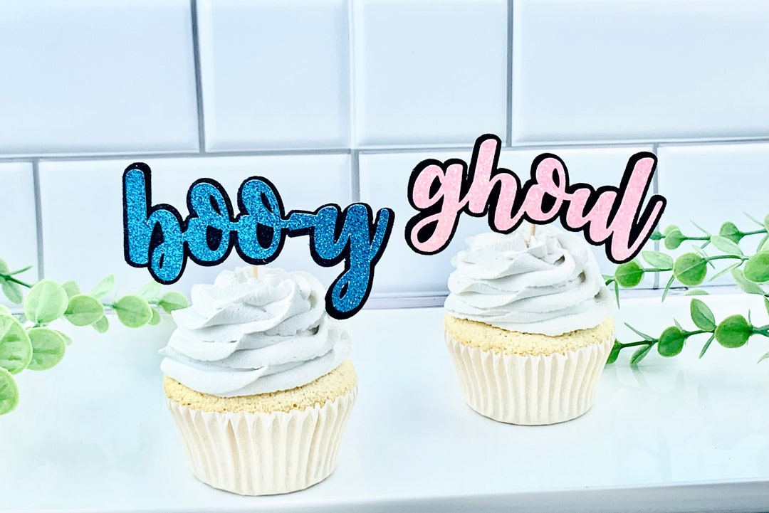 Boo-y or Ghoul Gender Reveal Toppers, Gender Reveal Cupcake Toppers ...