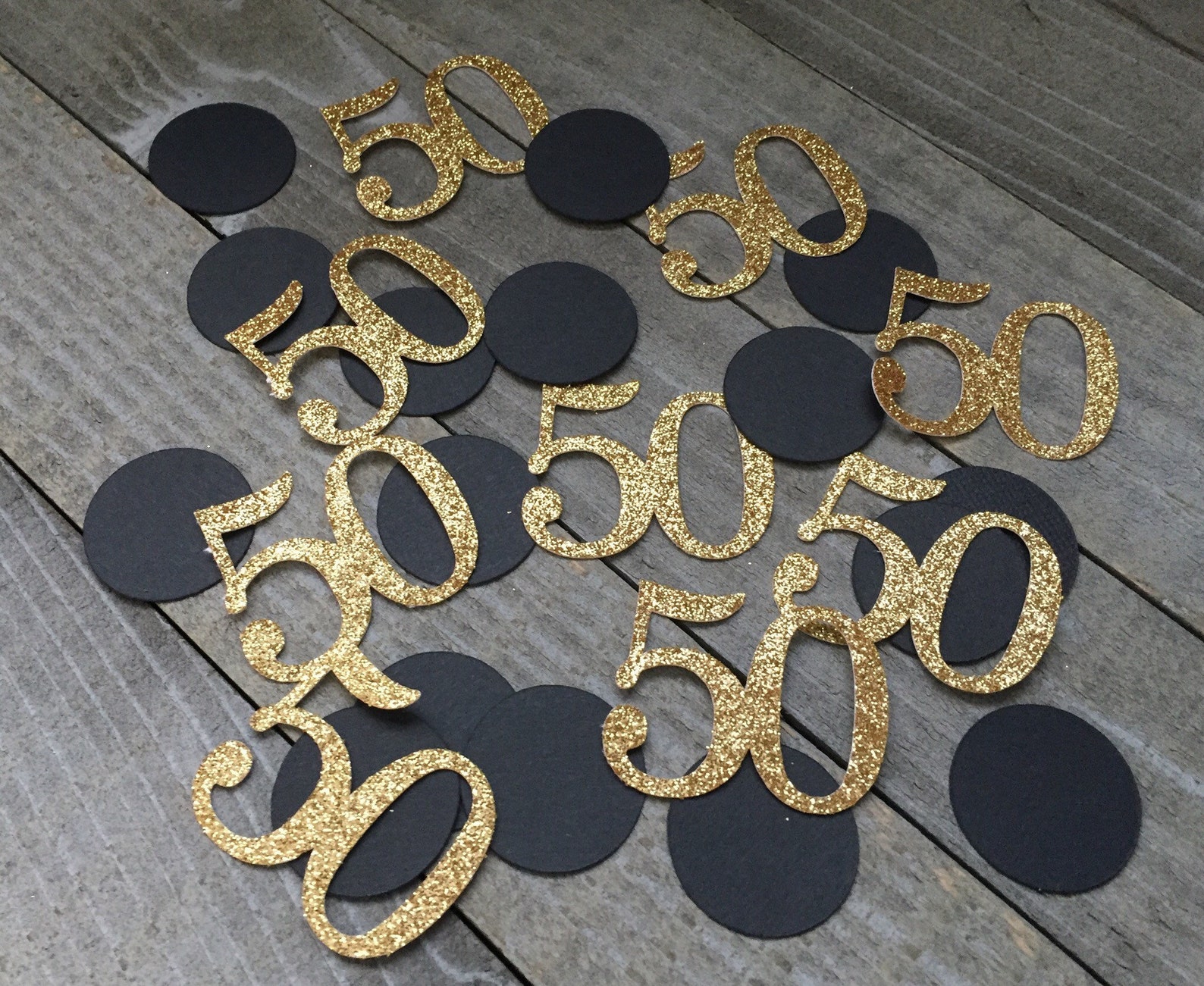 50th Birthday Party Decor, Gold Glitter 50 Number Confetti, Black ...