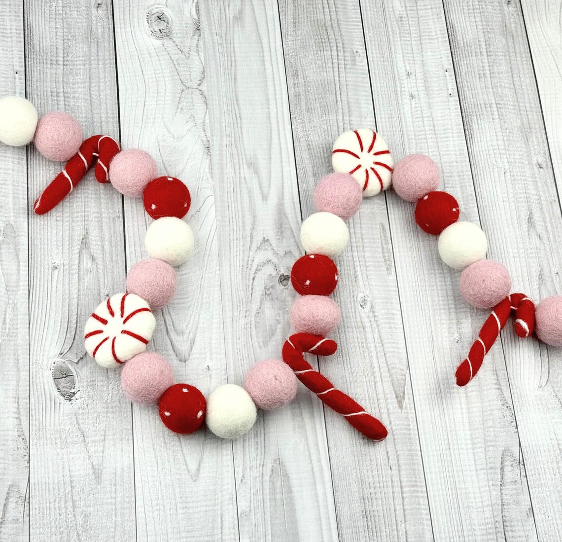 Peppermint and Candy Cane Christmas Garland/ Mantel Decor/ Felt ...
