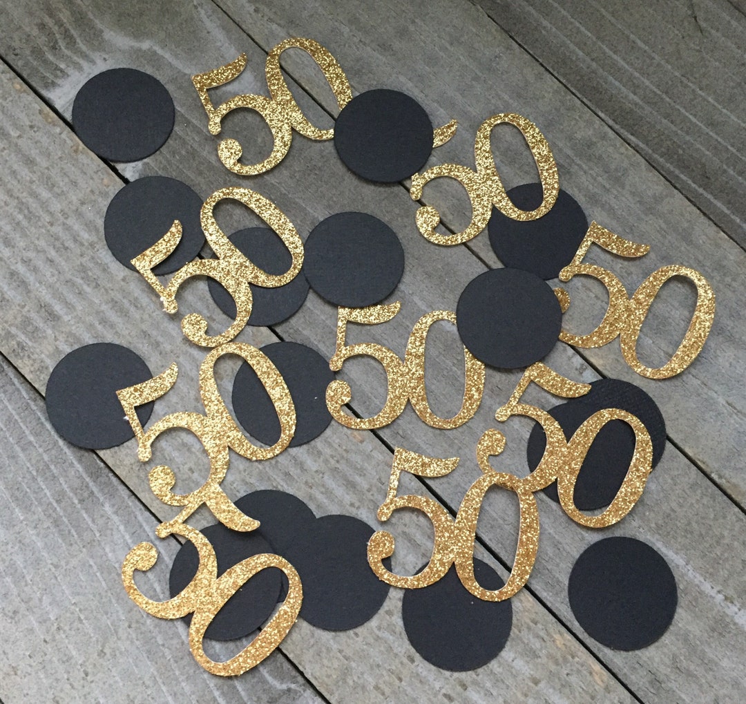 50th Birthday Party Decor, Gold Glitter 50 Number Confetti, Black ...