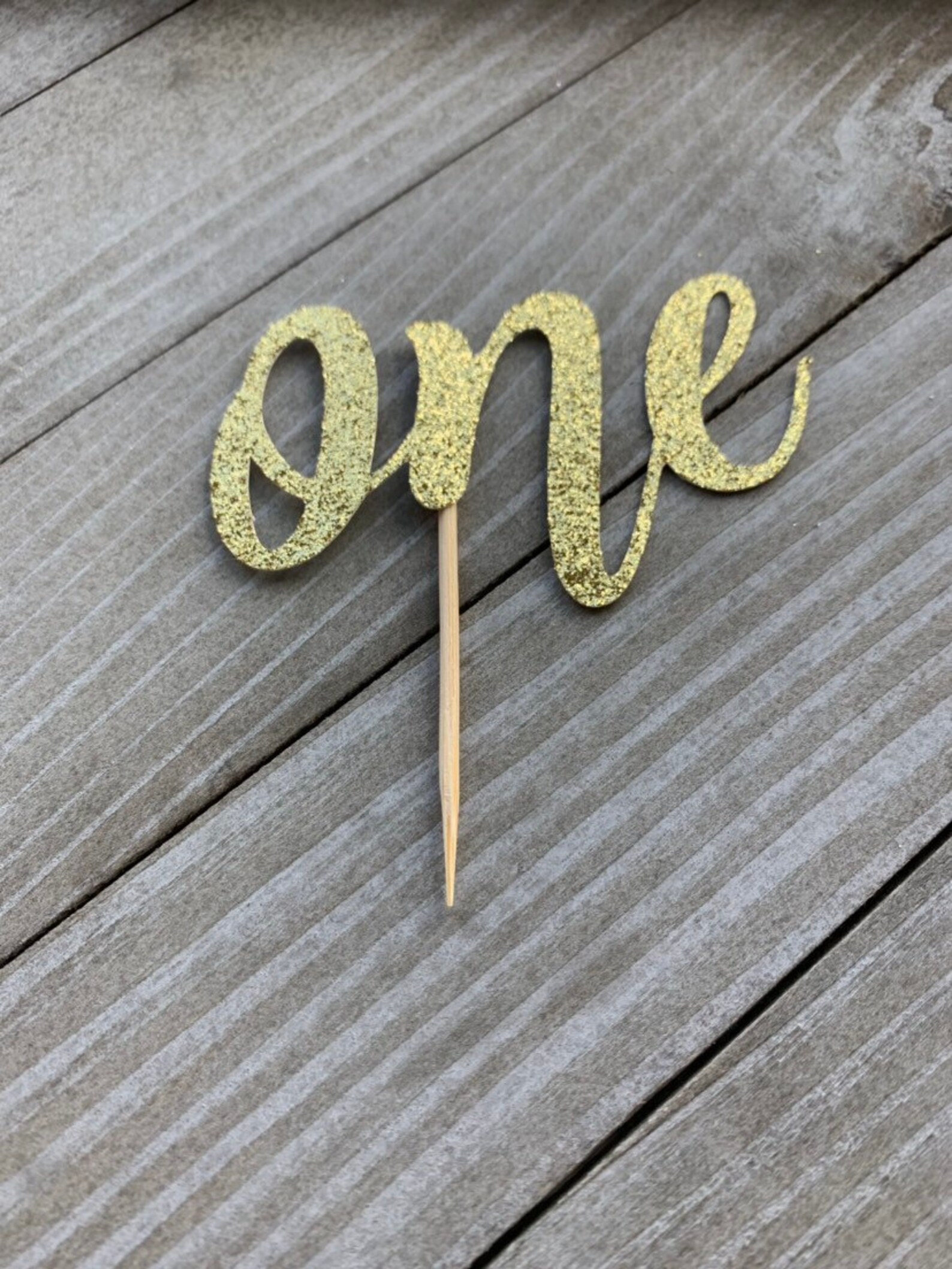 12 Gold Glitter One Cupcake Toppers, First Birthday, One Cupcake ...