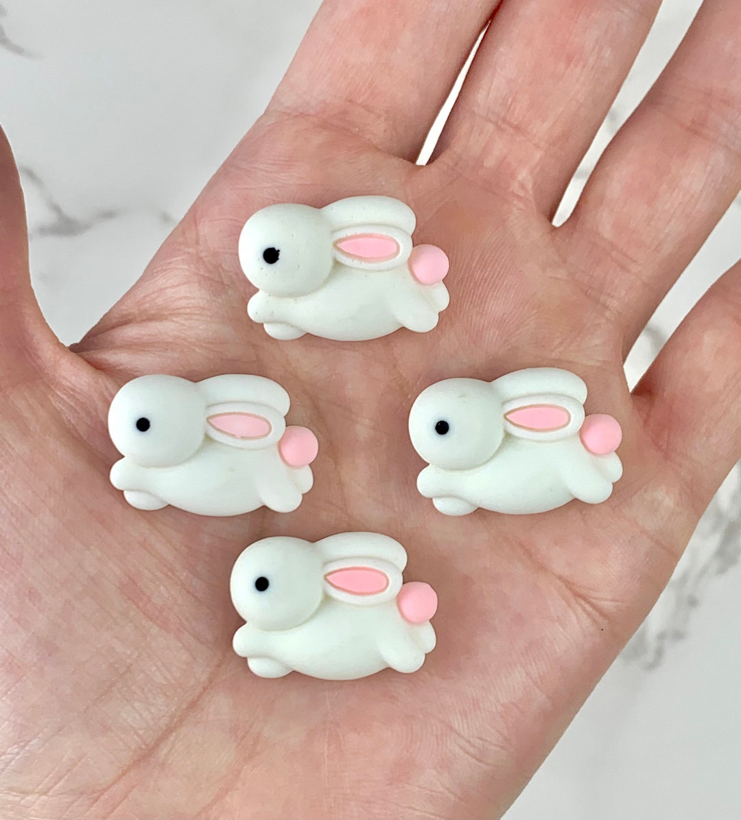 5 White Bunny Charms / Bunny Rabbit Cabochon/ Flatback Bunny/ Rabbit ...