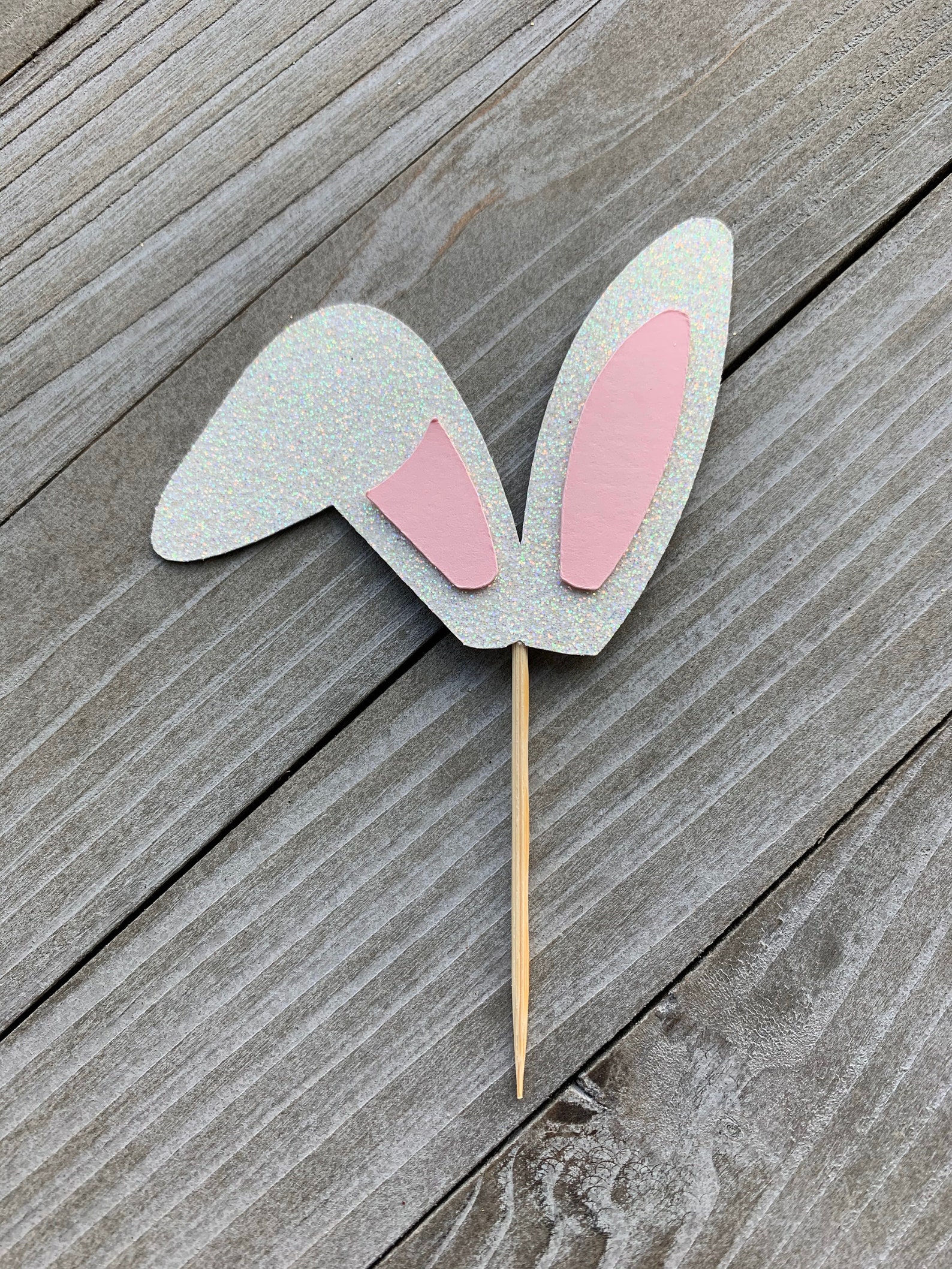 12 Bunny Ear Cupcake Toppers/ White Glitter Bunny Ears/ Some | Etsy