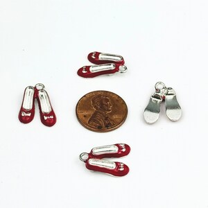 4 Ruby Red Slipper Charms / Enamel Charms/ Ballerina Slipper/ Red Shoe ...