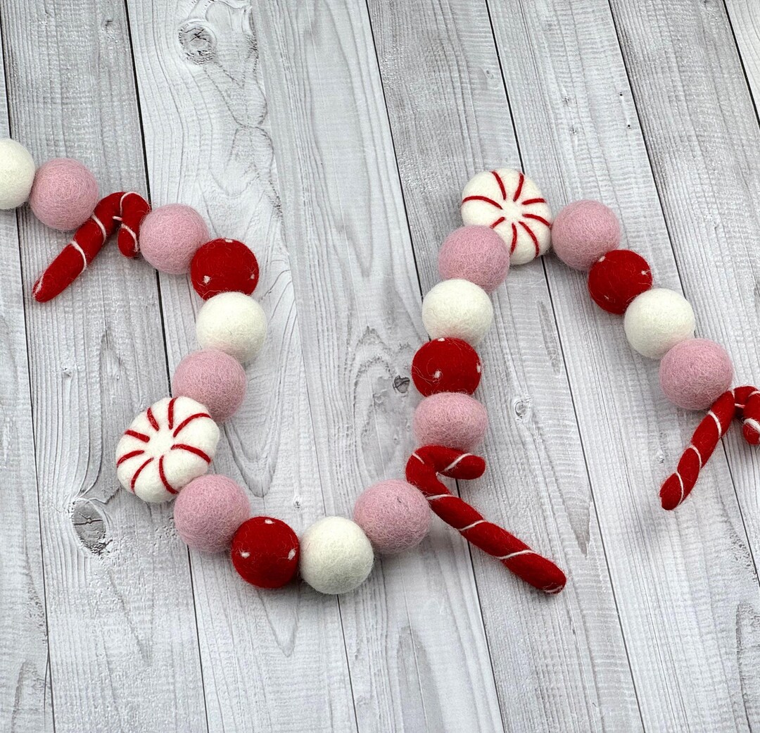 Peppermint and Candy Cane Christmas Garland/ Mantel Decor/ Felt ...