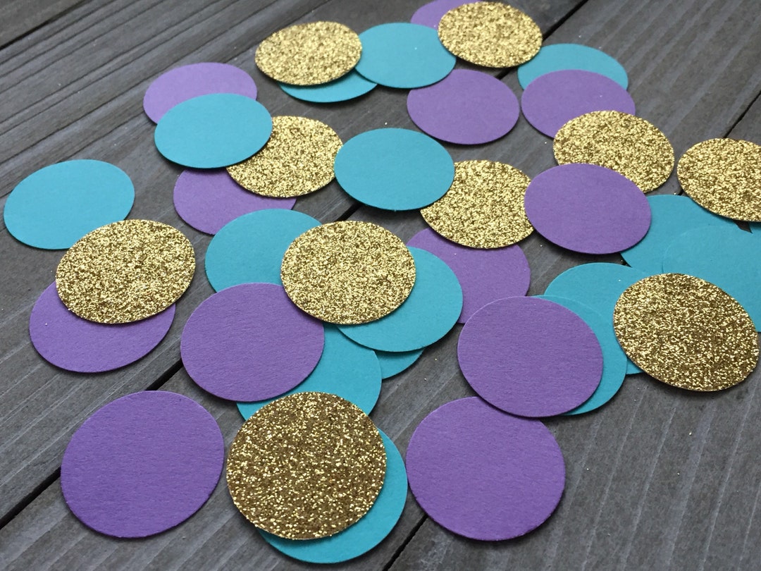 200 Mermaid Confetti, Gold Glitter, Teal and Purple Circle Confetti ...