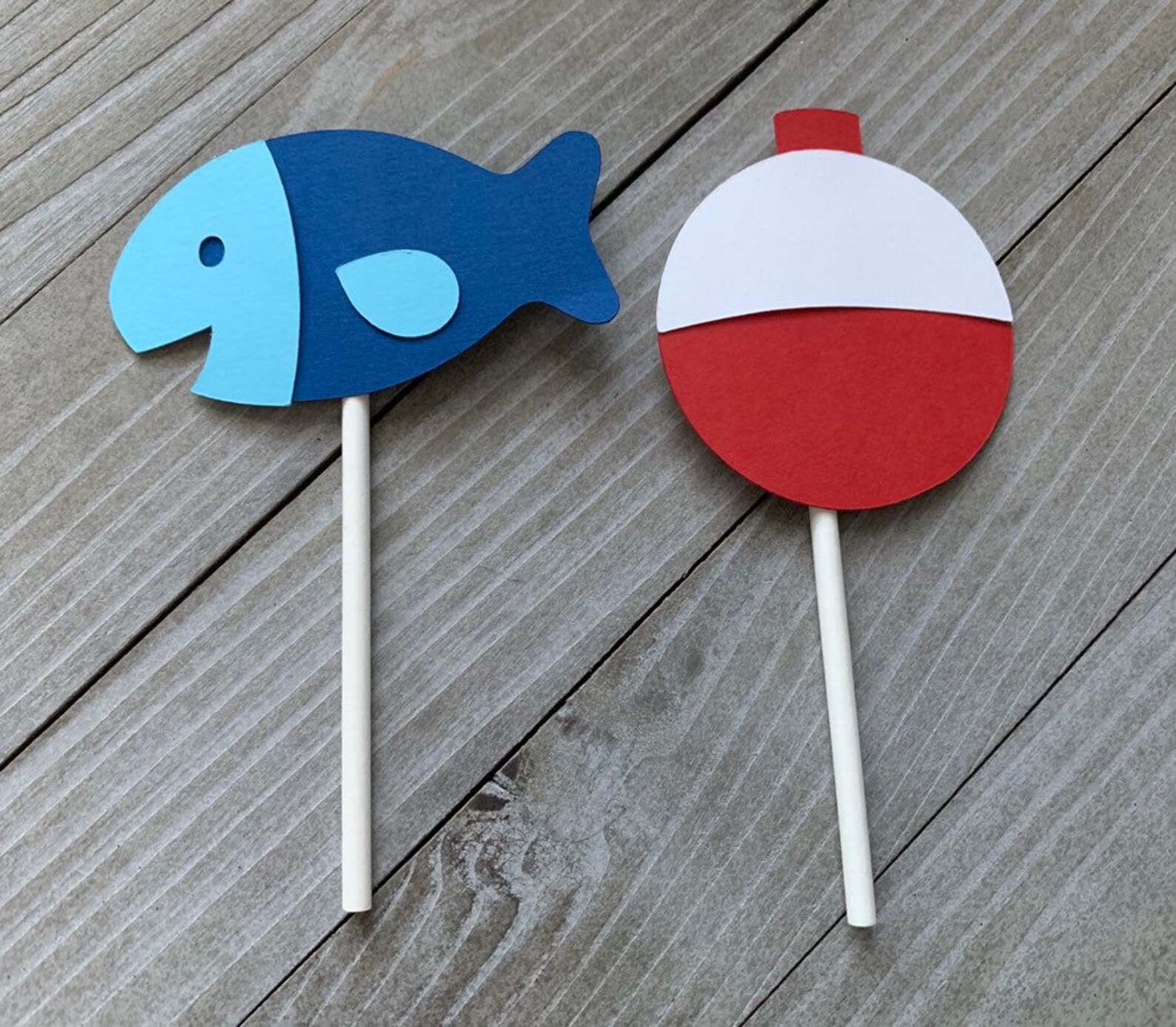12 Fish and Bobber Cupcake Toppers Fishing Birthday Party - Etsy