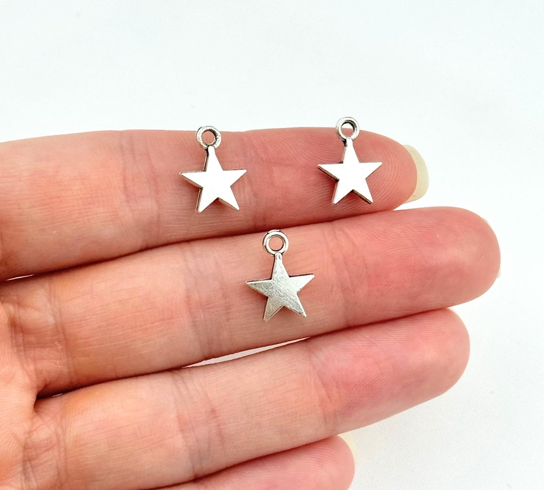 4 Silver Star Charms/ Tiny Celestial Star/ Small Star Pendants/ North ...
