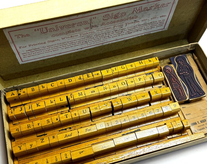 Vintage Boxed Stamp Kit, Full Alphabet, Numbers, Pointing Fingers and ...