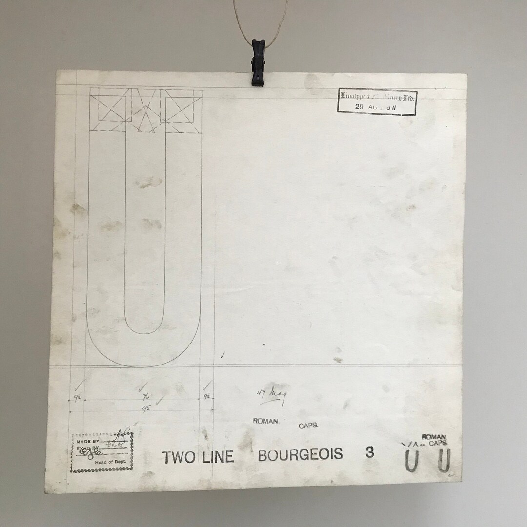 Original Linotype Industrial Font Drawing. Lower Case Letter U - Etsy