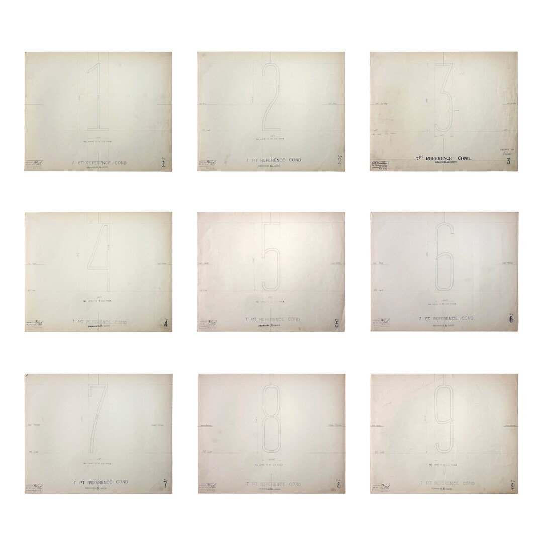 A Set of Original Master Drawing: Numbers Industrial Drawings, Font ...