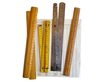 A Selection of Vintage Rulers, Metal Edge Ruler, Rabone Folding 24 Inch ...