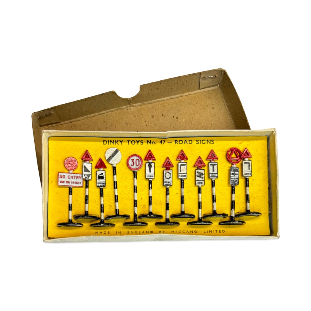 Circa 1930s Dinky Lead Toy Road Signs in It's Original Box, 1 Full Set ...