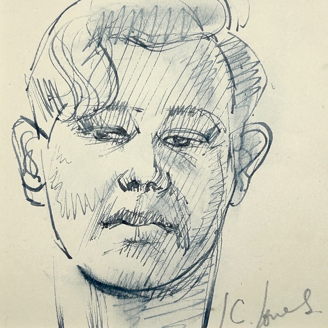 Pen and Ink Drawing of a Male Head, Life Drawing, 1950s, by Clive Jones ...
