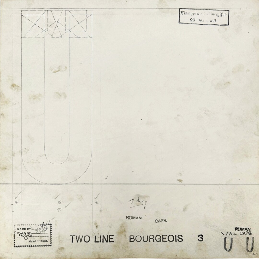 50% Off...original Linotype Industrial Font Drawing. Letter U Cap and ...