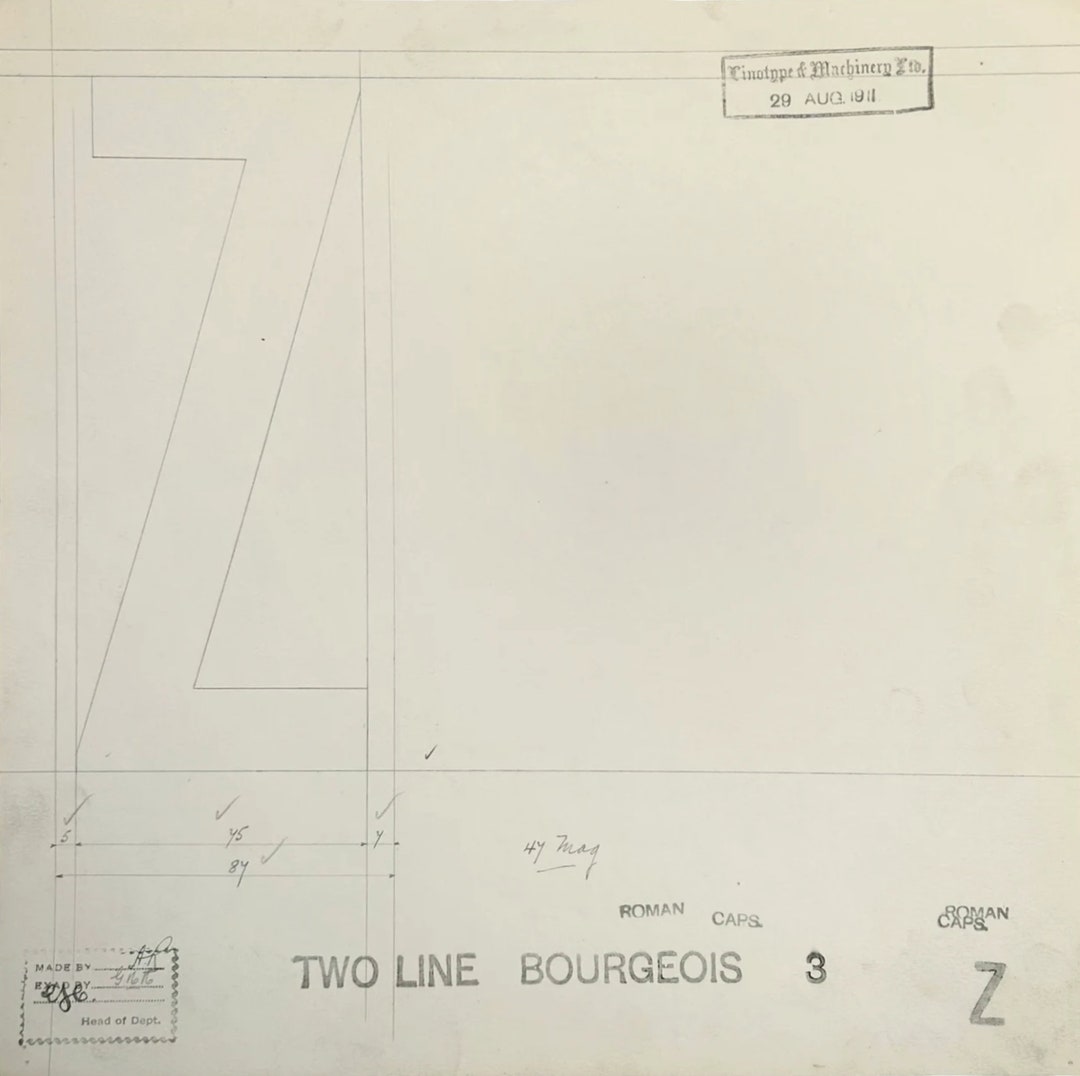 Original Linotype Master Drawing: Letter Z With and Without Accents ...