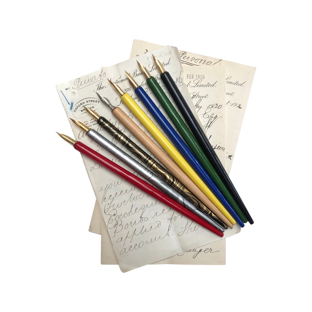 Vintage Wooden Dip Pens in Several Colours and Marbled Gold or Silver ...