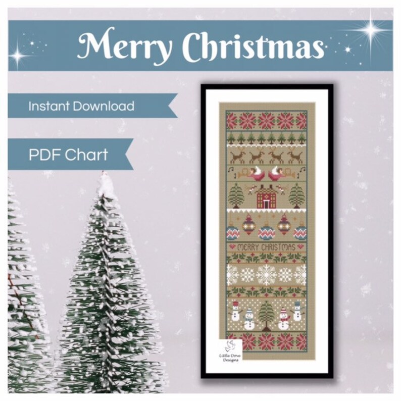 Merry Christmas Cross Stitch Sampler PDF Chart INSTANT | Etsy