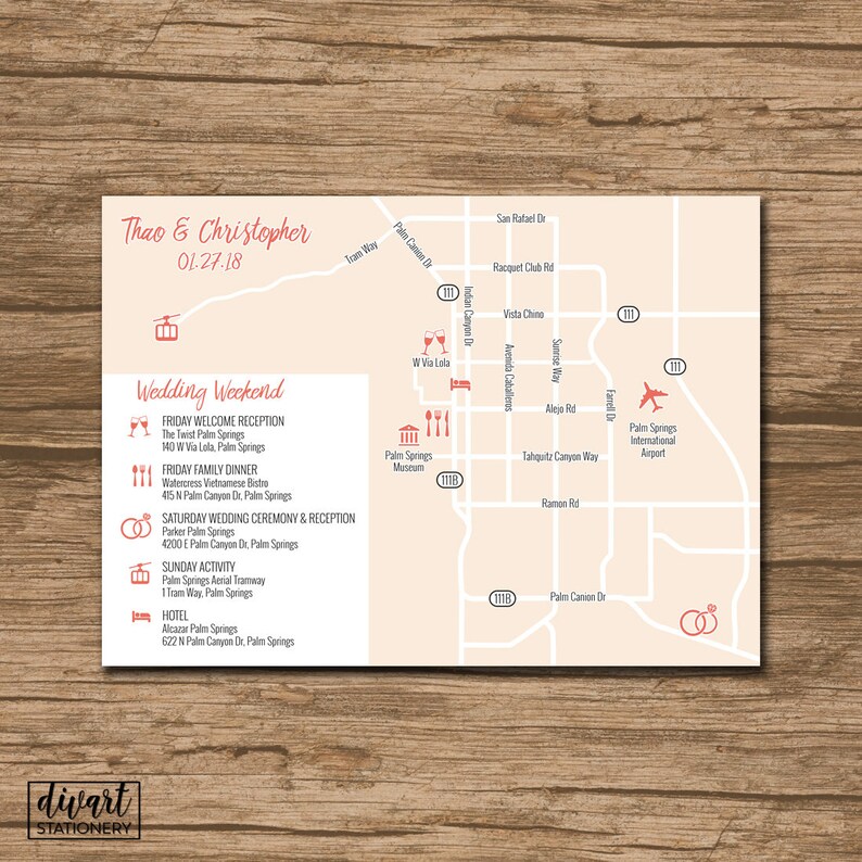 Custom Wedding Map Event Map Directions Locations PRINTED - Etsy.de