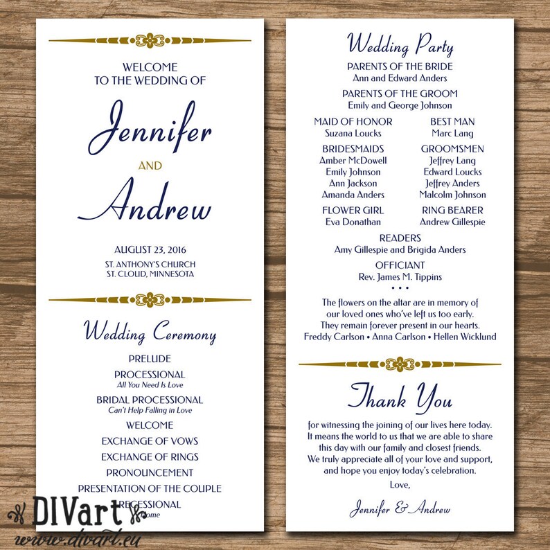 Art Deco Wedding Program Ceremony Program PRINTABLE or | Etsy