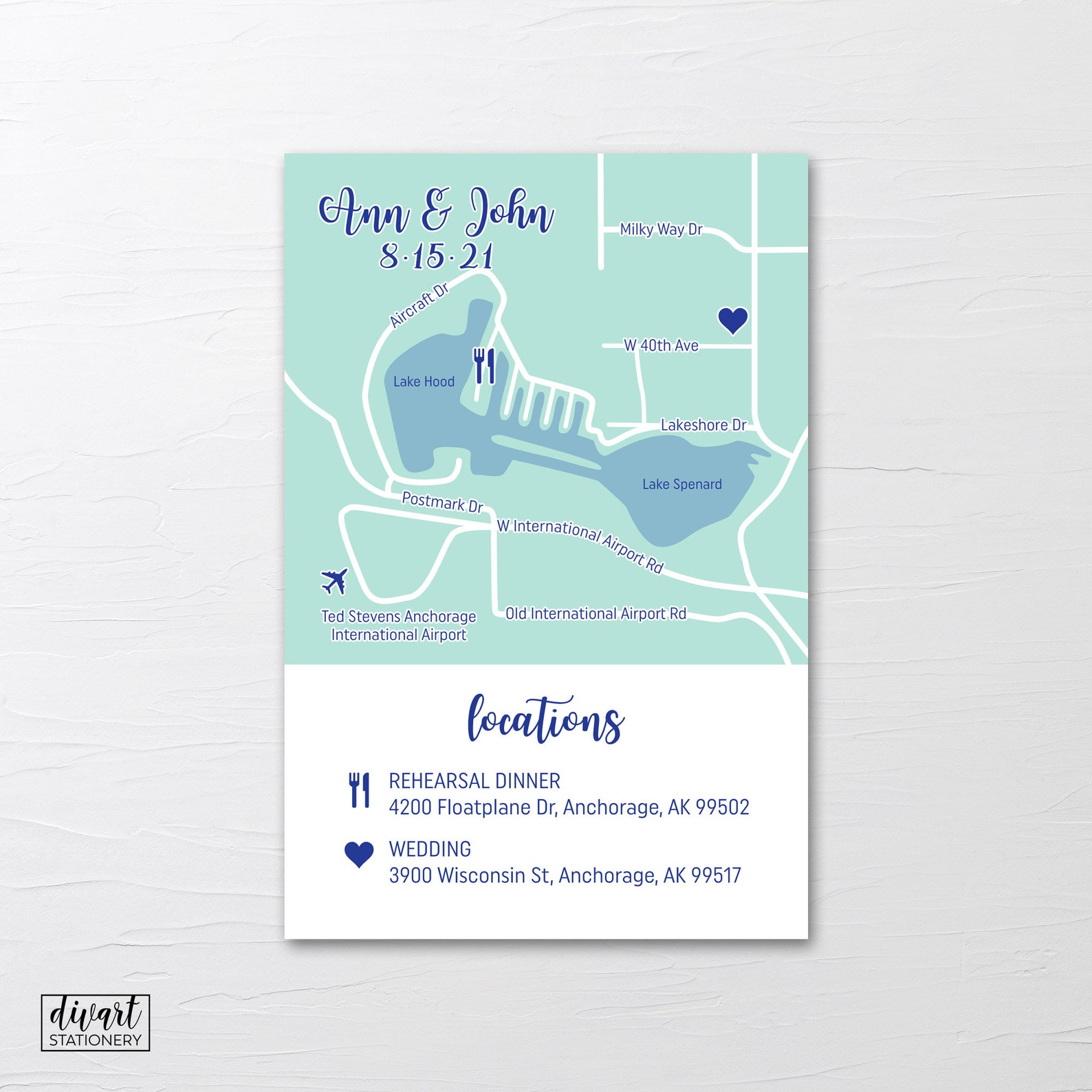 Custom Wedding Map Event Map Directions Locations | Etsy