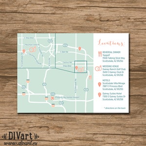 Custom Wedding Map Event Map Directions Locations PRINTED - Etsy