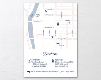 Custom Wedding Map Event Map Directions Locations PRINTED | Etsy