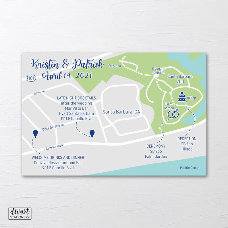 Custom Wedding Map Event Map Directions Locations PRINTED - Etsy