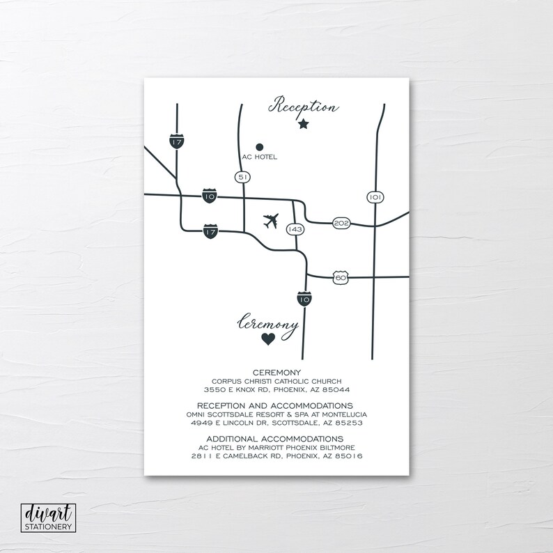 Custom Wedding Map Event Map Directions Locations | Etsy