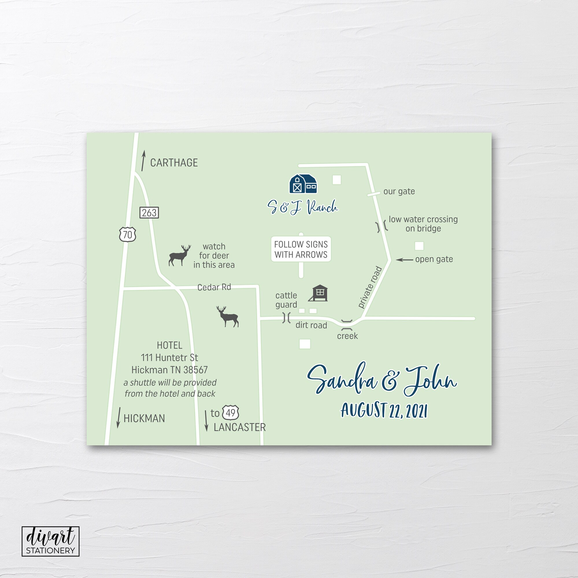 Custom Wedding Map Event Map Directions Locations | Etsy