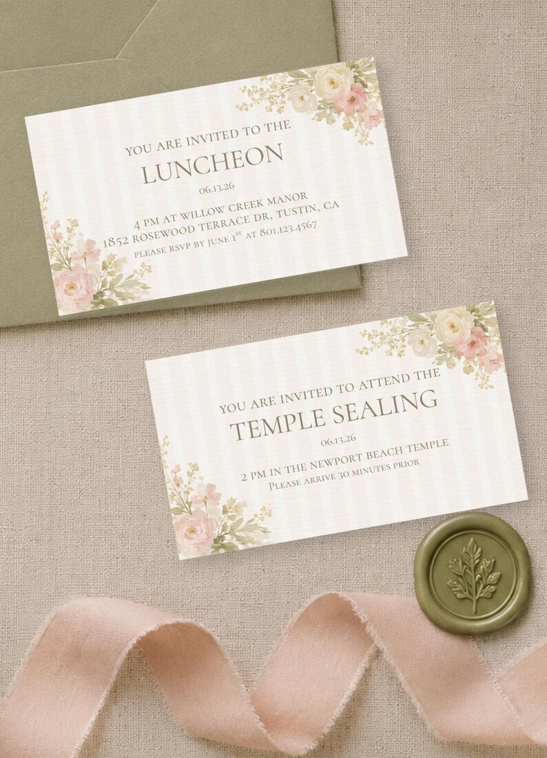 LDS Wedding Invitation Suite, Temple Sealing Card, Luncheon Card ...