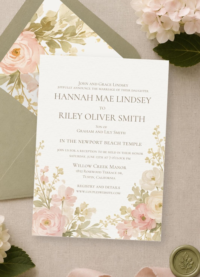 LDS Wedding Invitation Suite, Temple Sealing Card, Luncheon Card ...