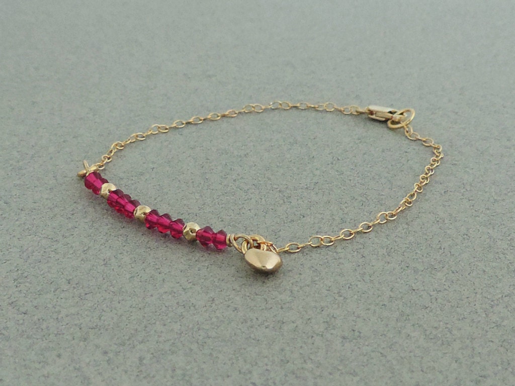 July Birthstone Bracelet, Ruby Swarovski Bracelet, Girl's Birthstone ...
